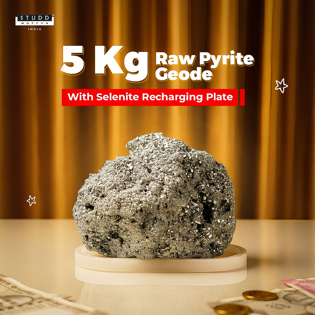5 Kg Raw Pyrite Geode Stone With Selenite Recharging Plate – nuskhebyparas